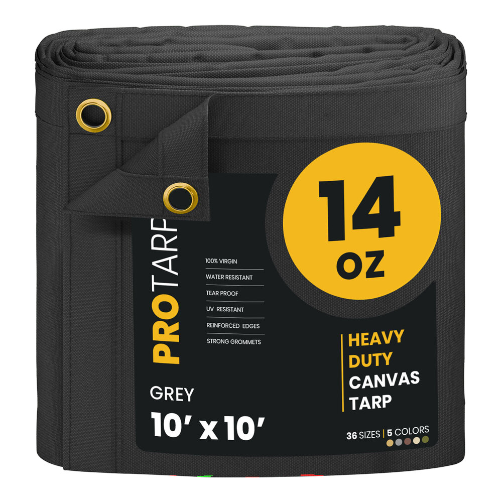 ProTarp 10' x 10' Gray Heavy-Duty 14 oz. Poly Canvas Tarp with ...