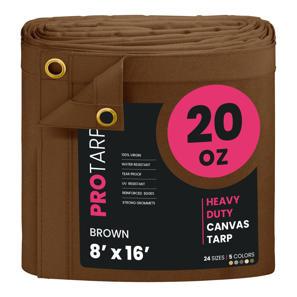 ProTarp 8' x 16' Brown Extreme Heavy-Duty 20 oz. Poly Canvas Tarp with ...