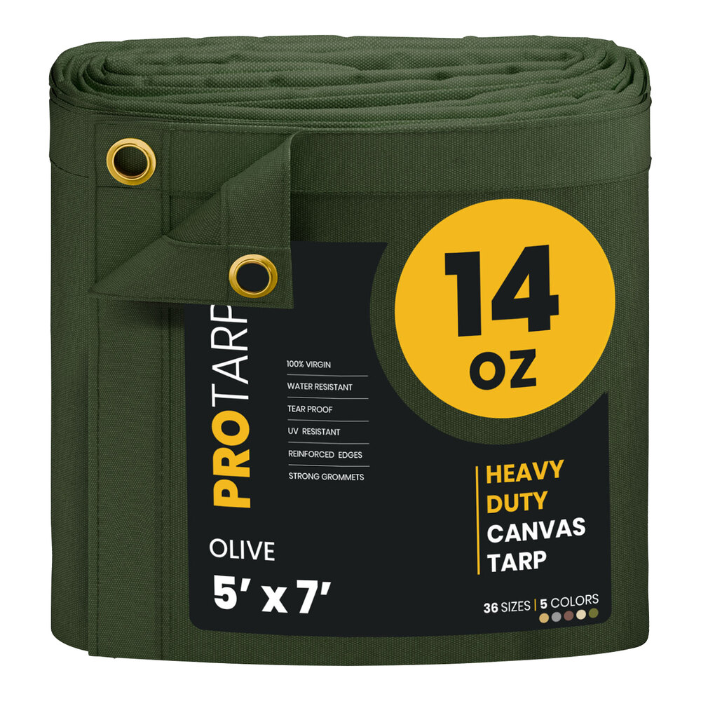 ProTarp Olive Heavy-Duty 14 oz. Poly Canvas Tarp with Reinforced Edges
