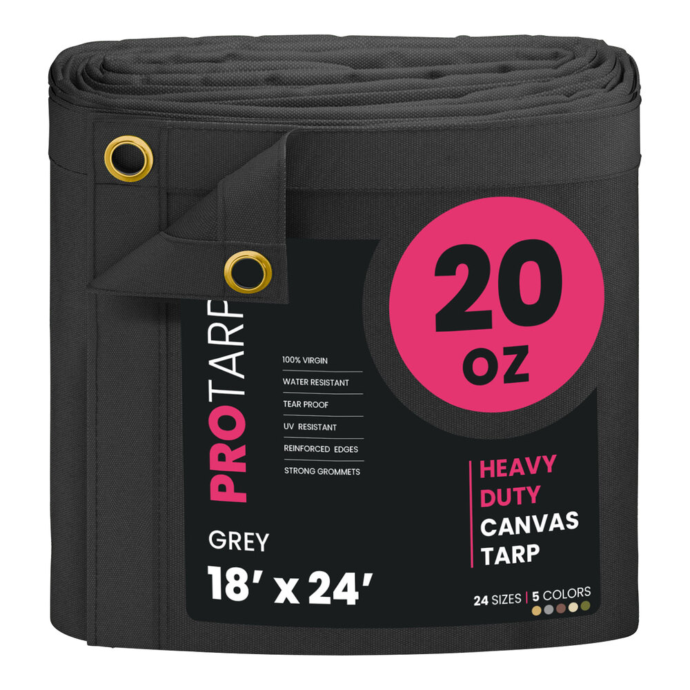 ProTarp 18' x 24' Gray Extreme Heavy-Duty 20 oz. Poly Canvas Tarp with ...