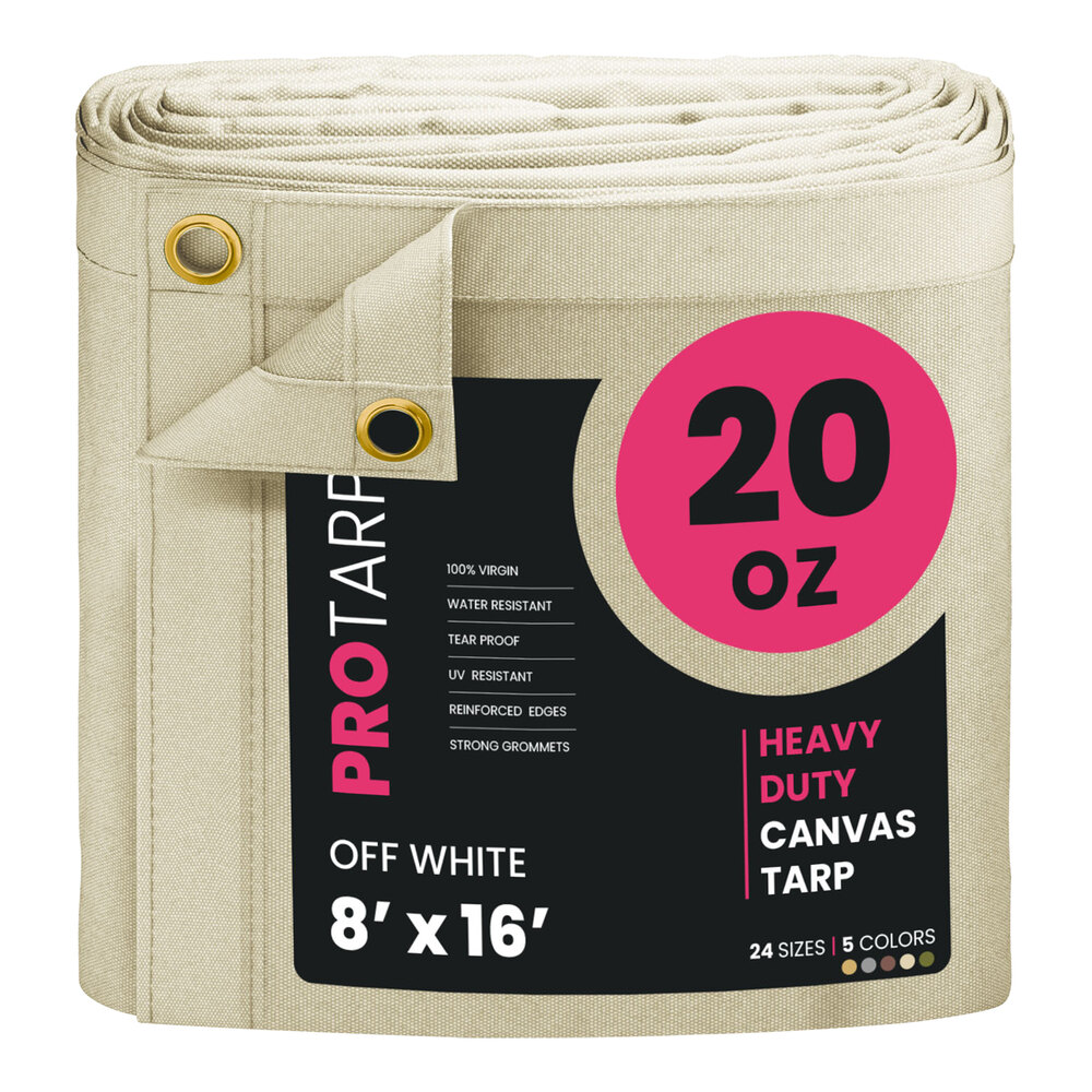 ProTarp 8' x 16' Off-White Extreme Heavy-Duty 20 oz. Poly Canvas Tarp ...