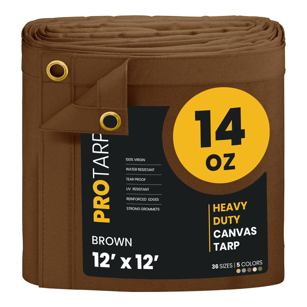 ProTarp 12' x 12' Brown Heavy-Duty 14 oz. Poly Canvas Tarp with ...
