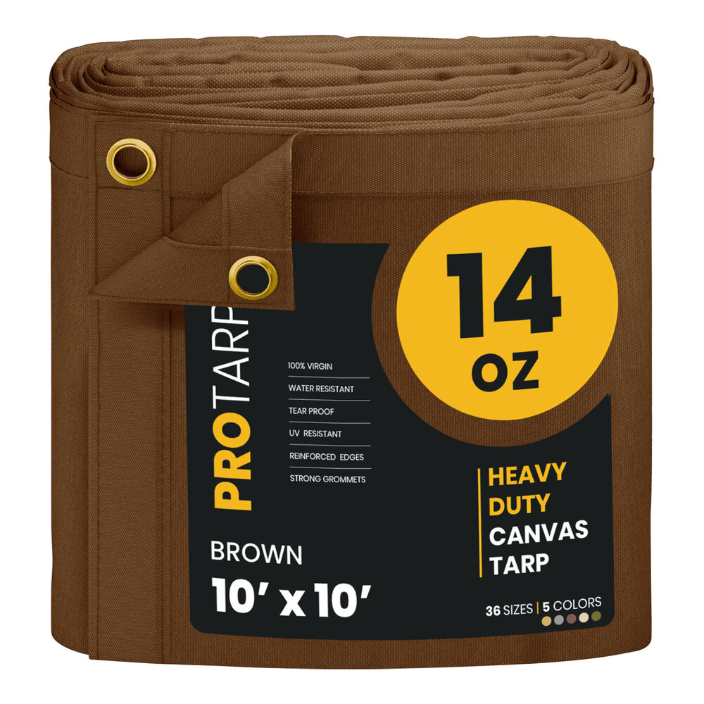 ProTarp 10' x 10' Brown Heavy-Duty 14 oz. Poly Canvas Tarp with ...
