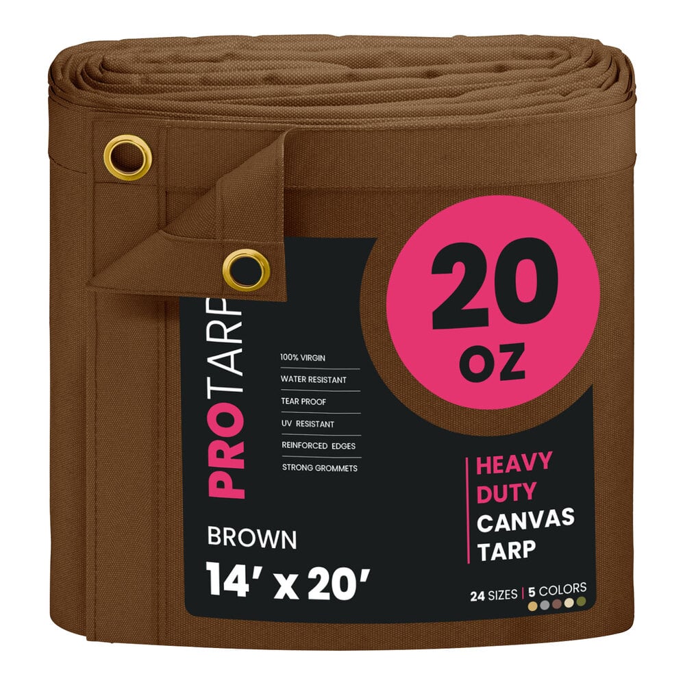 ProTarp 14' x 20' Brown Extreme Heavy-Duty 20 oz. Poly Canvas Tarp with ...