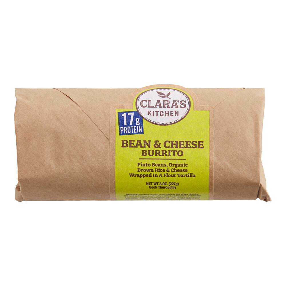Clara's Kitchen Bean and Cheese Burrito 8 oz. - 12/Case