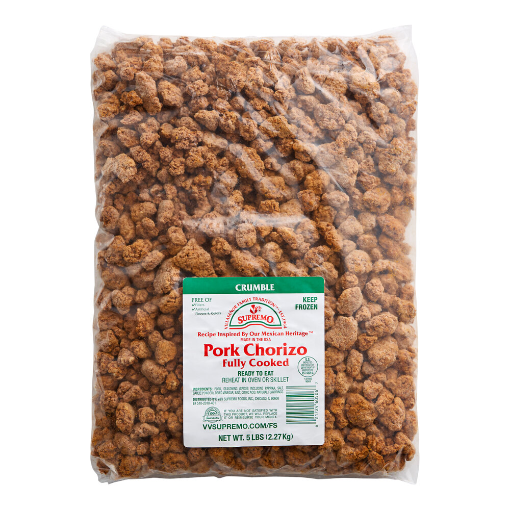 V&V Supremo Pre-Cooked Pork Chorizo Crumbles 5 lb. - 2/Case