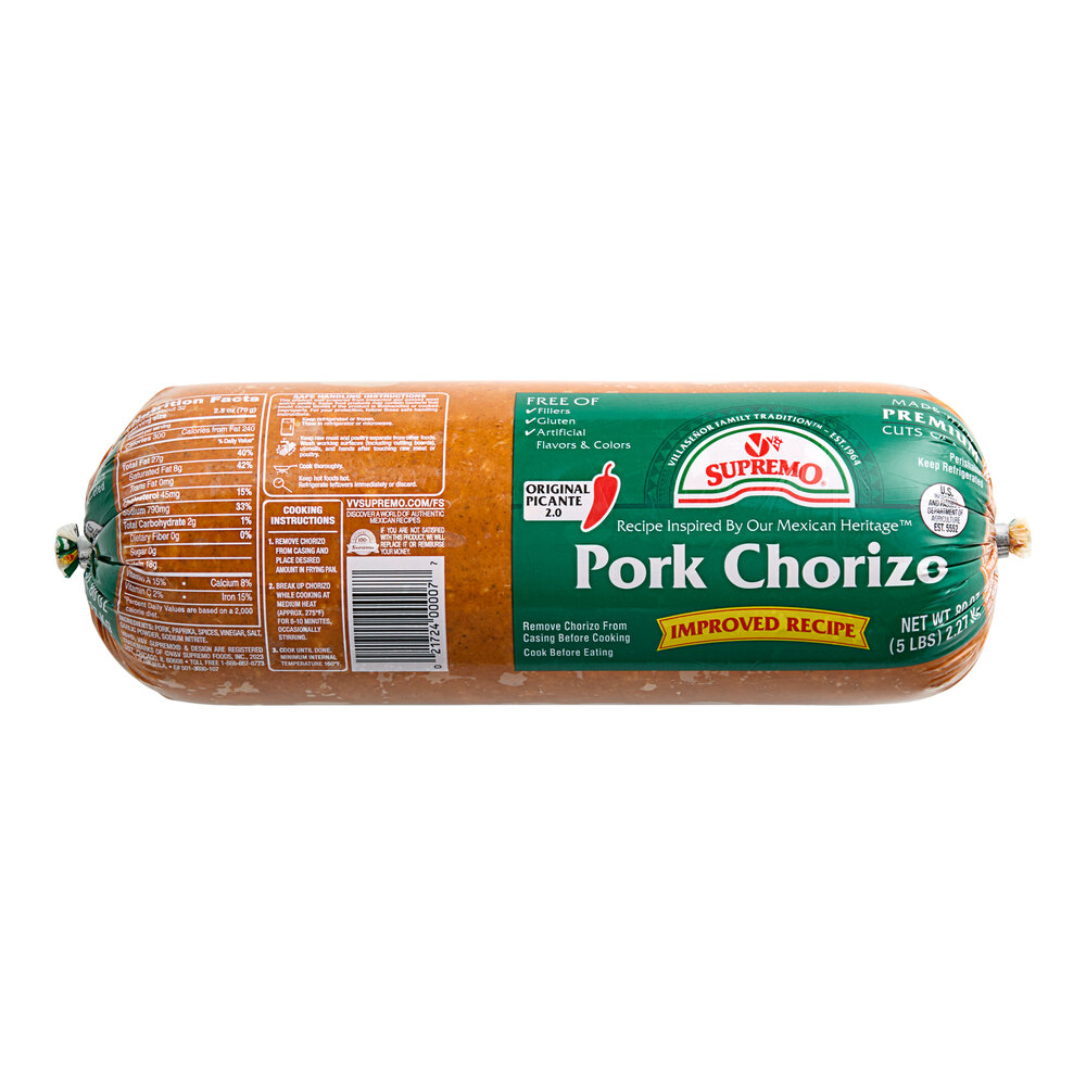 V&V Supremo Pork Chorizo Chub 5 lb. - 4/Case