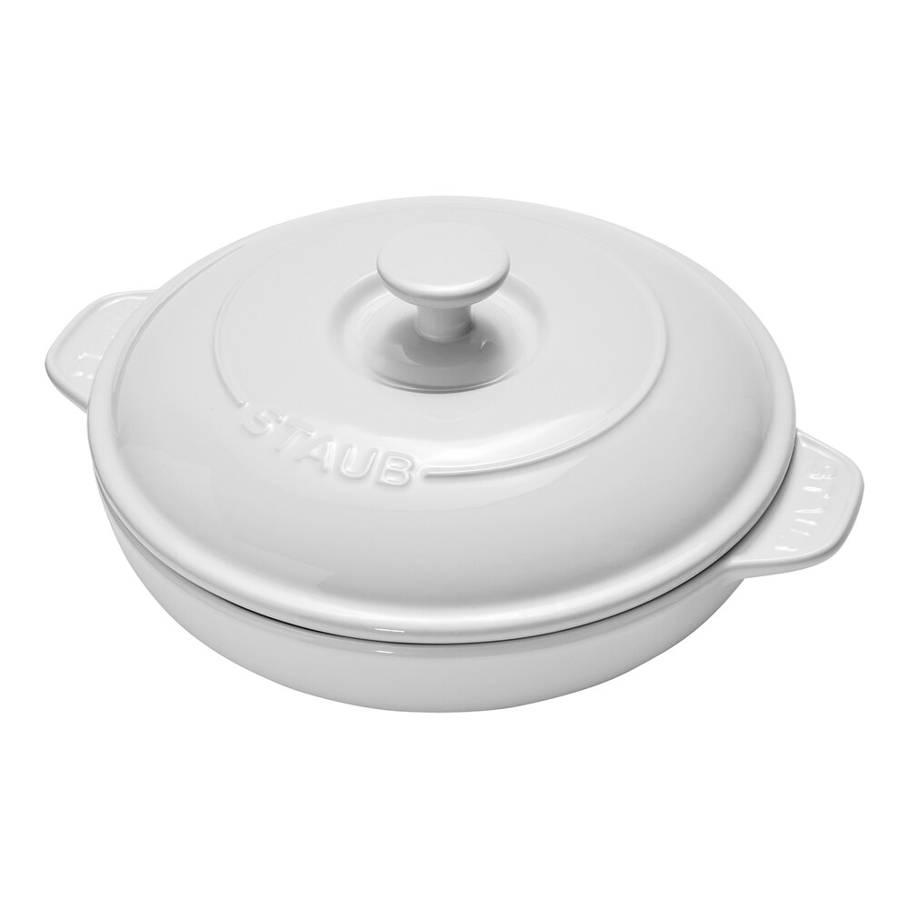 Staub 20 oz. White Ceramic Round Brie Baking Dish with Lid