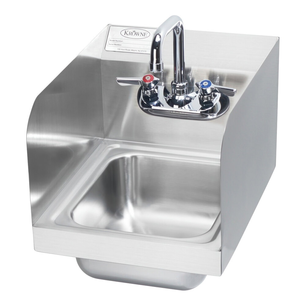 Krowne HS-30L 17 1/4" x 12 1/2" Wall-Mounted Hand Sink with Side ...