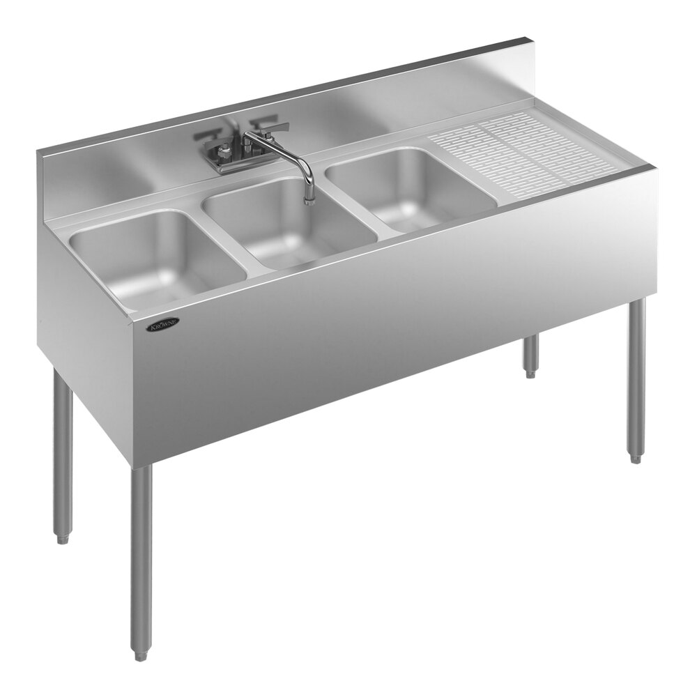 Krowne Royal Series KR19-43L 3 Bowl Underbar Sink with Faucet and Right ...