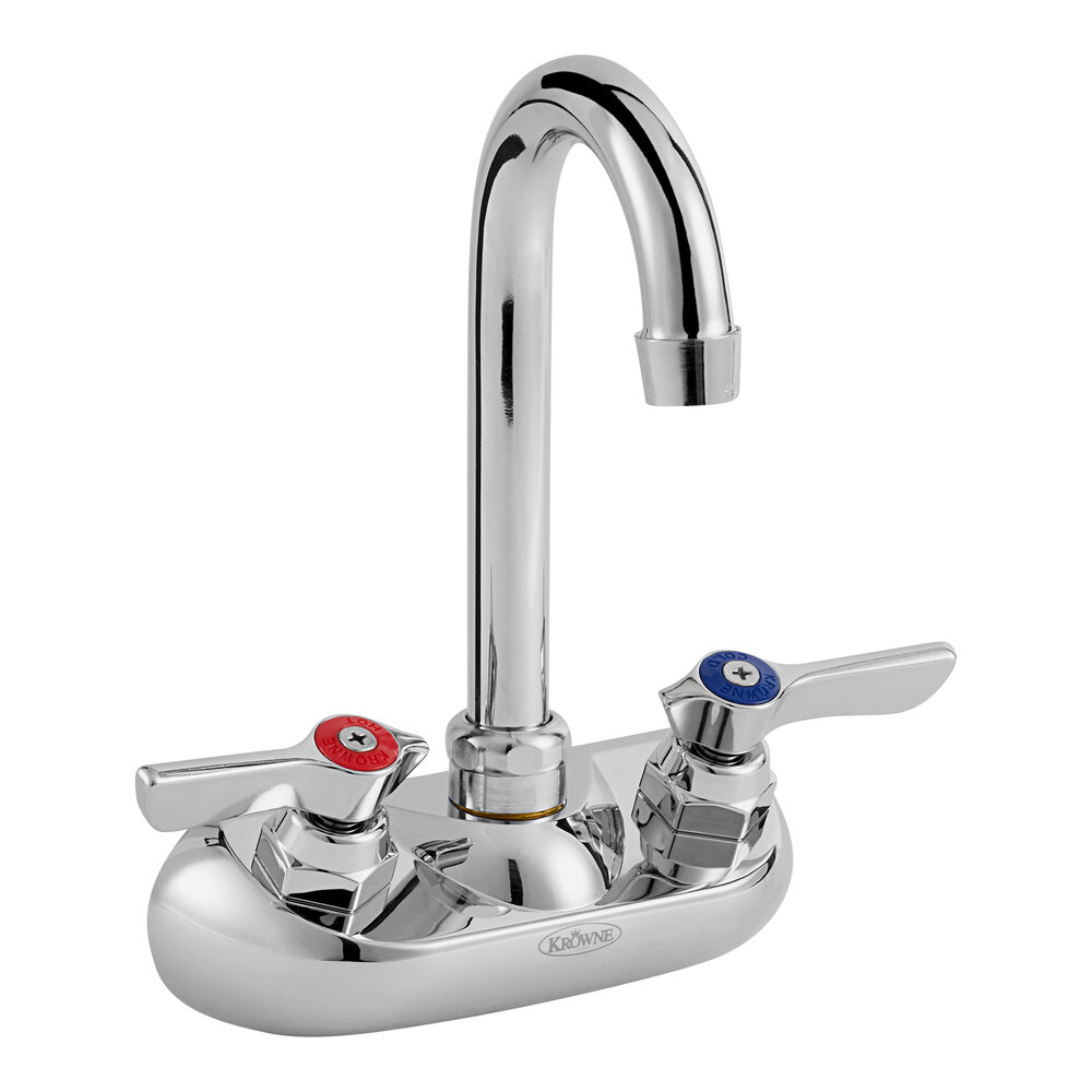 Krowne Silver Series 10-400L Wall-Mount Faucet with 0.5 GPM Aerator, 3 1/2" Gooseneck Nozzle ...