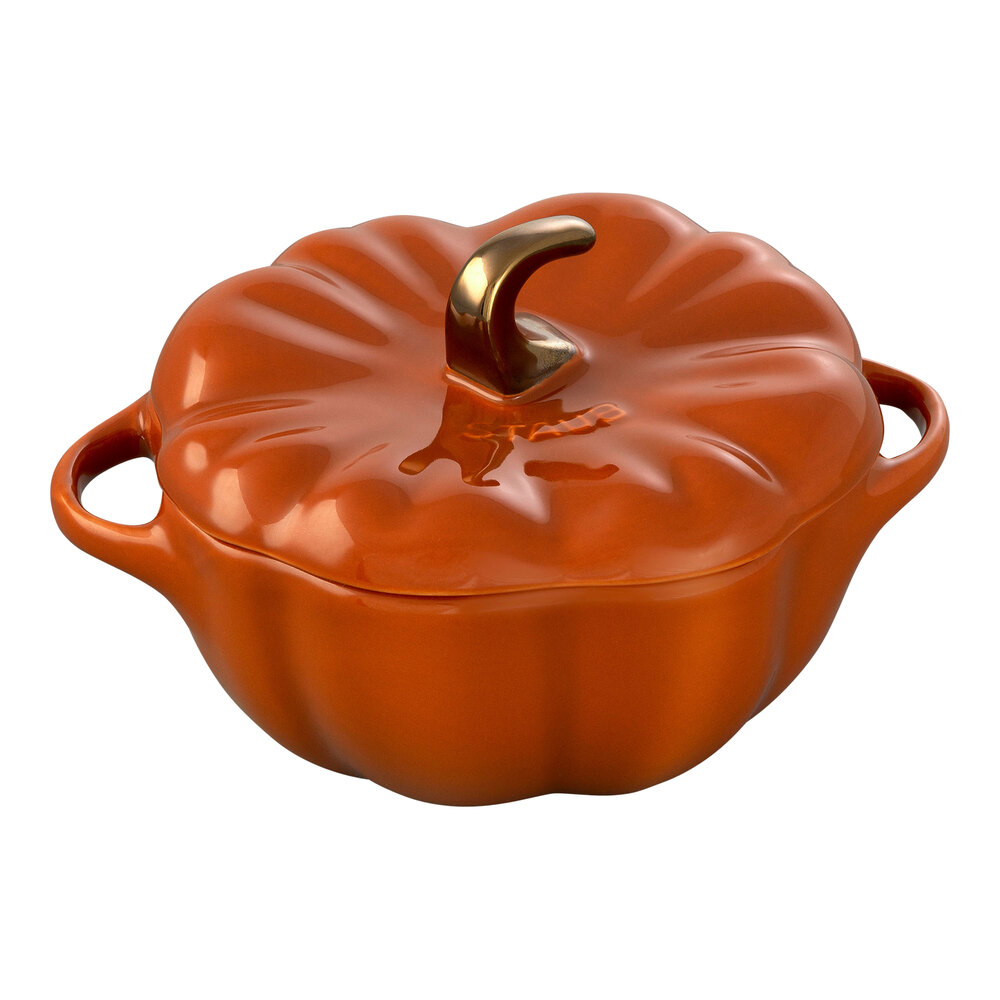 Staub 16 oz. Burnt Orange Ceramic Pumpkin Mini Dutch Oven