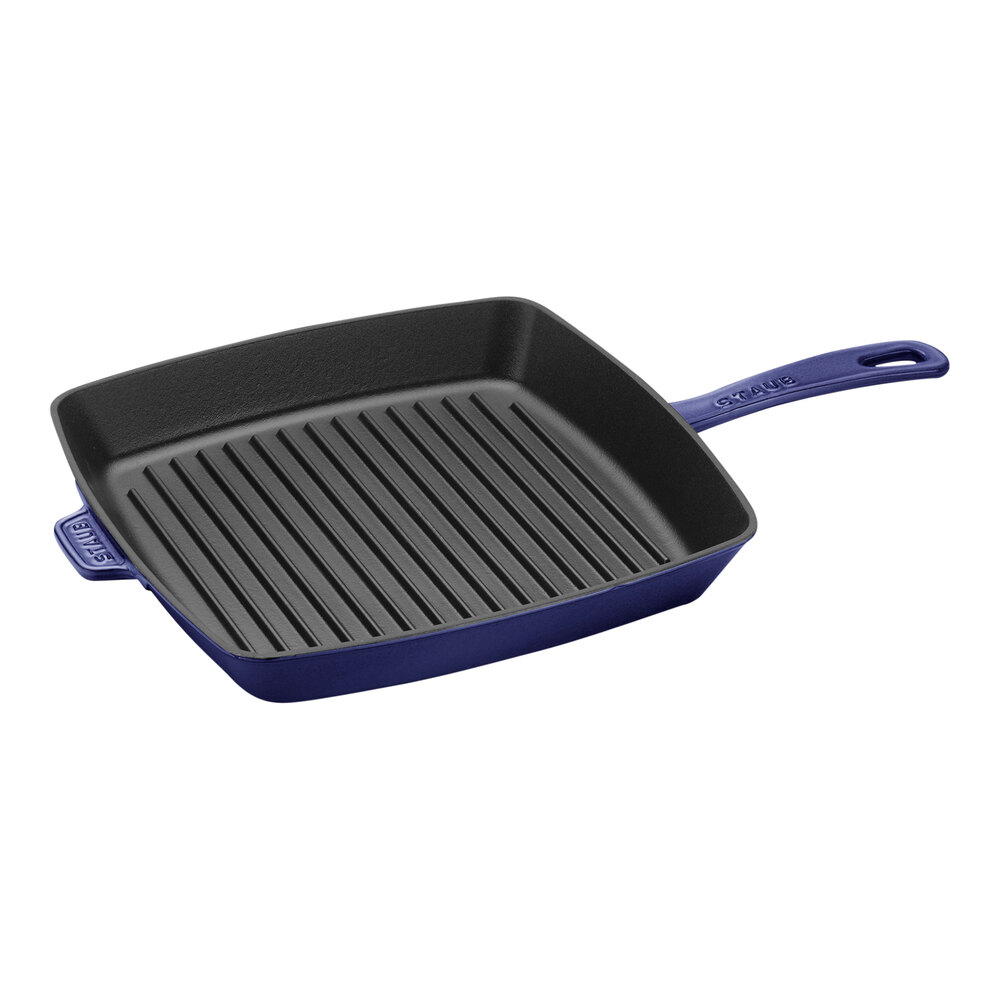 Staub 12" Dark Blue Square Enameled Cast Iron Stovetop Grill Pan ...