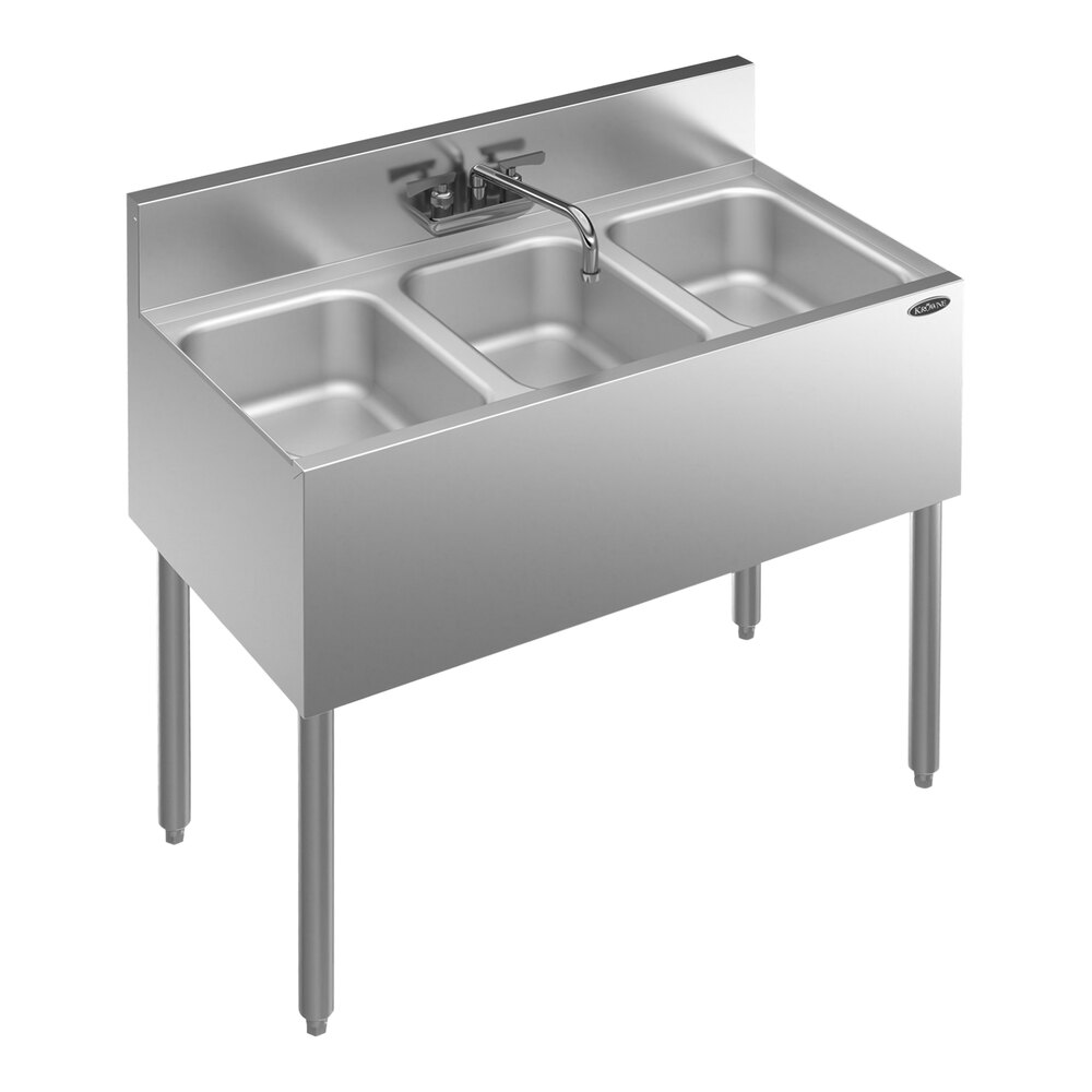 Krowne Royal Series KR19-33C 3 Bowl Underbar Sink with Faucet - 36" x 19"