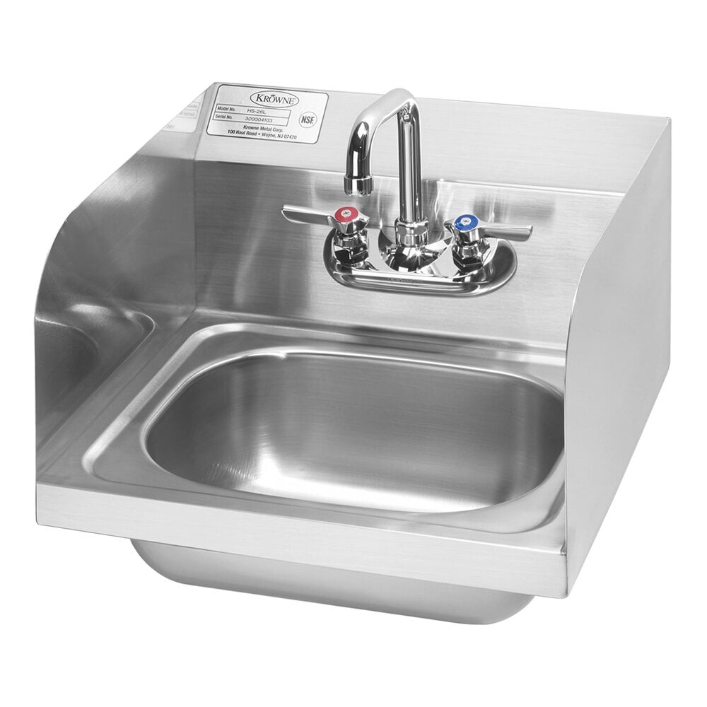 Krowne HS-26L 15 1/4" x 15 3/4" Wall-Mounted Hand Sink with Side ...