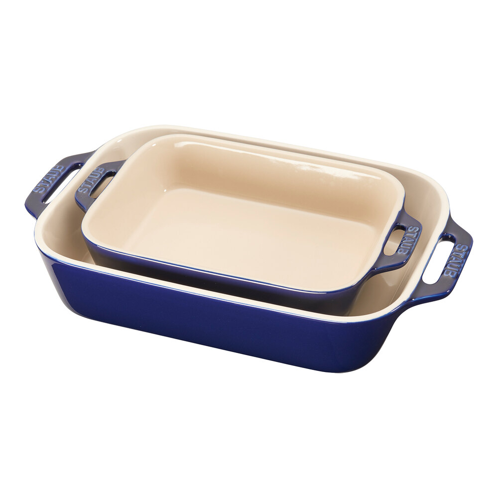 Staub 2-Piece Dark Blue Ceramic Rectangular Baking Dish Set