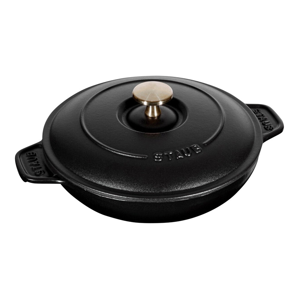 Staub 25 oz. Black Enameled Cast Iron Round Gratin / Roasting Dish with ...