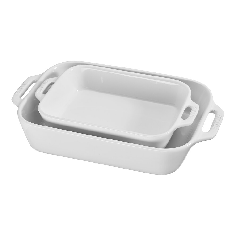 Staub 2-Piece White Ceramic Rectangular Baking Dish Set