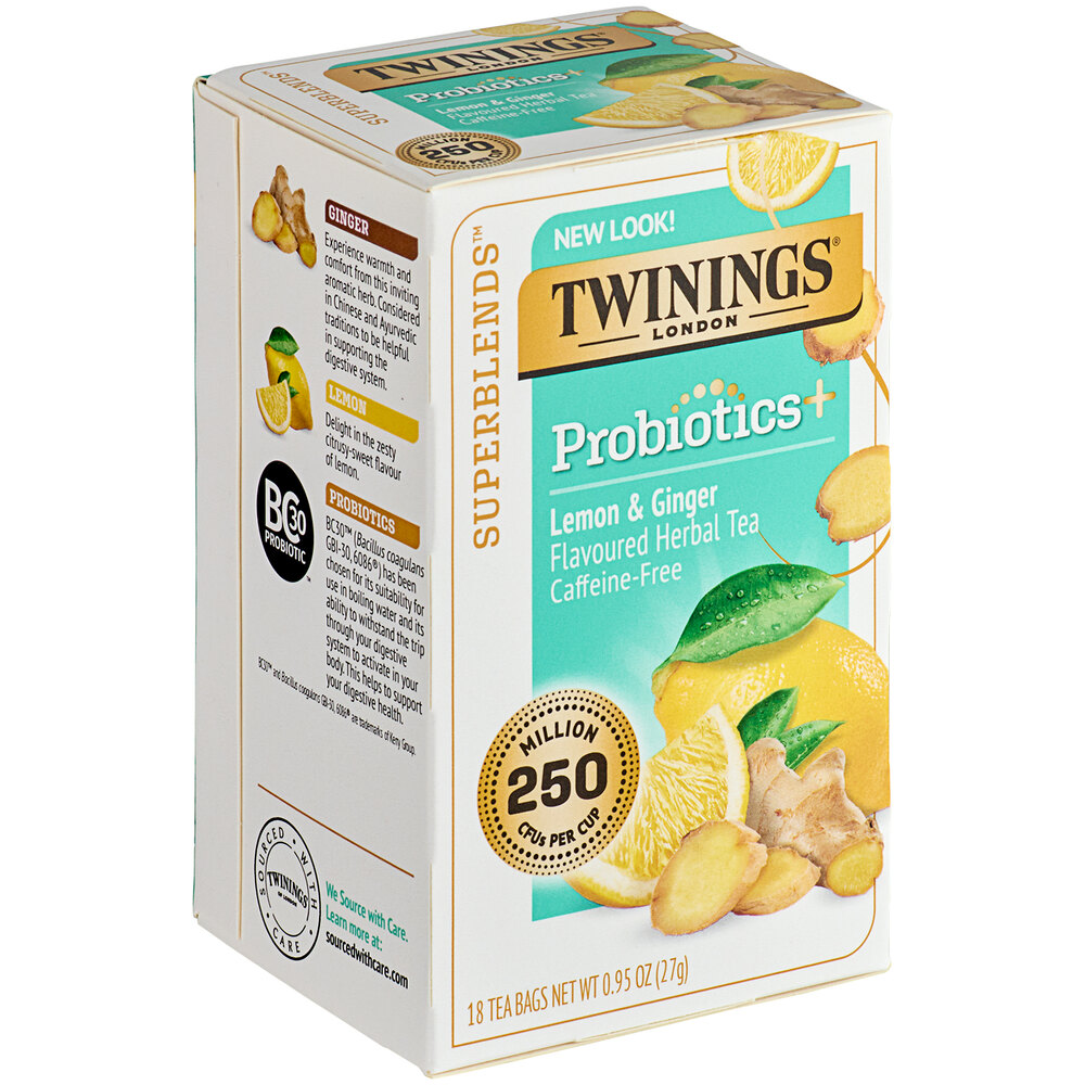 Twinings Probiotics Lemon & Ginger Herbal Tea Bags - 108/Case