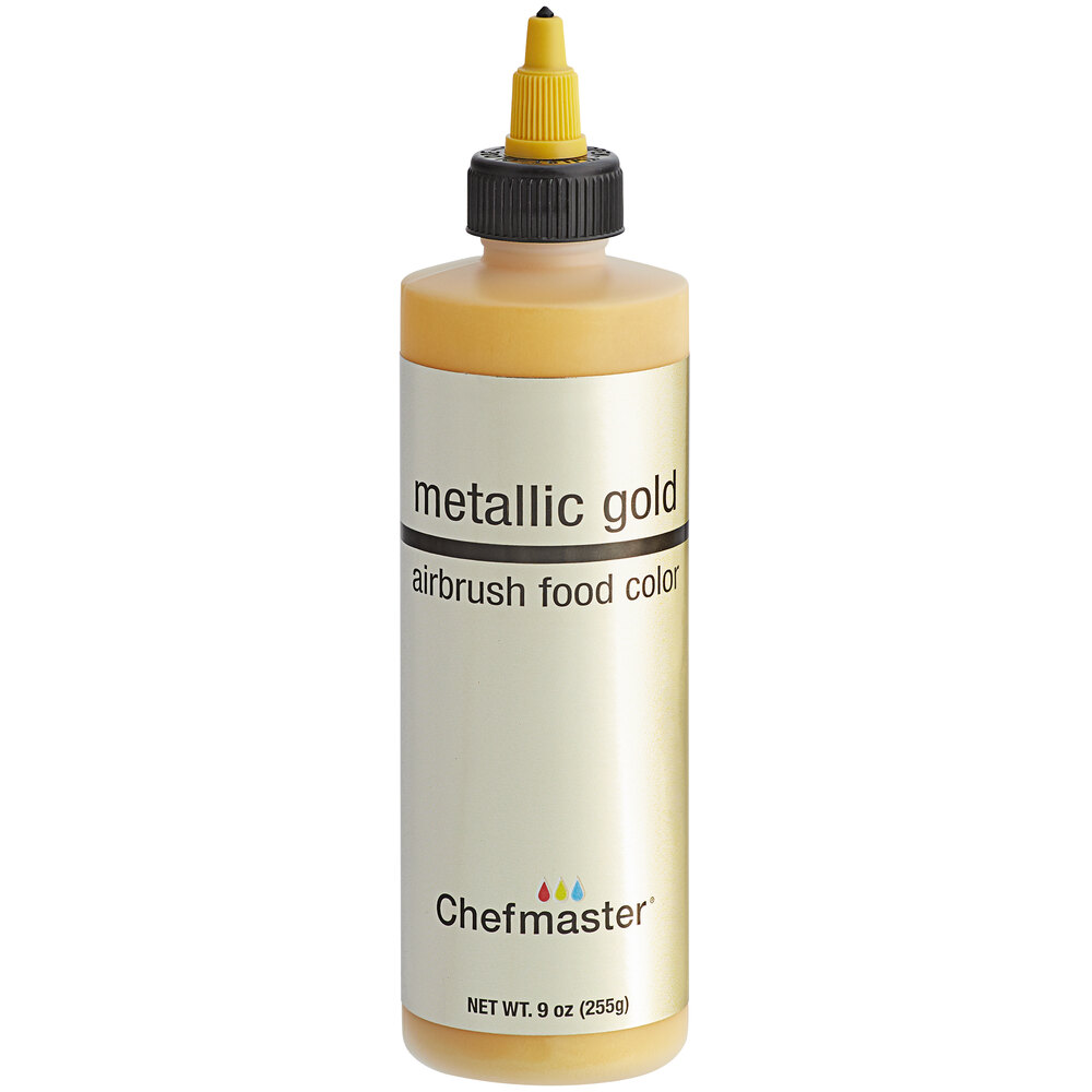 Chefmaster 9 oz. Metallic Gold Airbrush Color - 12/Case