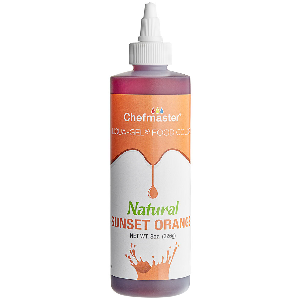 Chefmaster Natural Sunset Orange Liqua-Gel Food Coloring 8 oz. - 12/Case