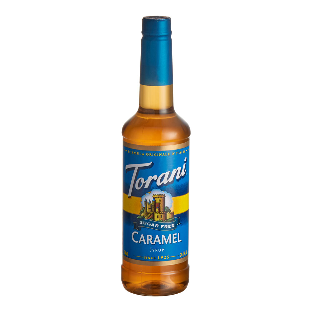 Torani Sugar-Free Caramel Flavoring Syrup 750 mL Plastic Bottle - 4/Case