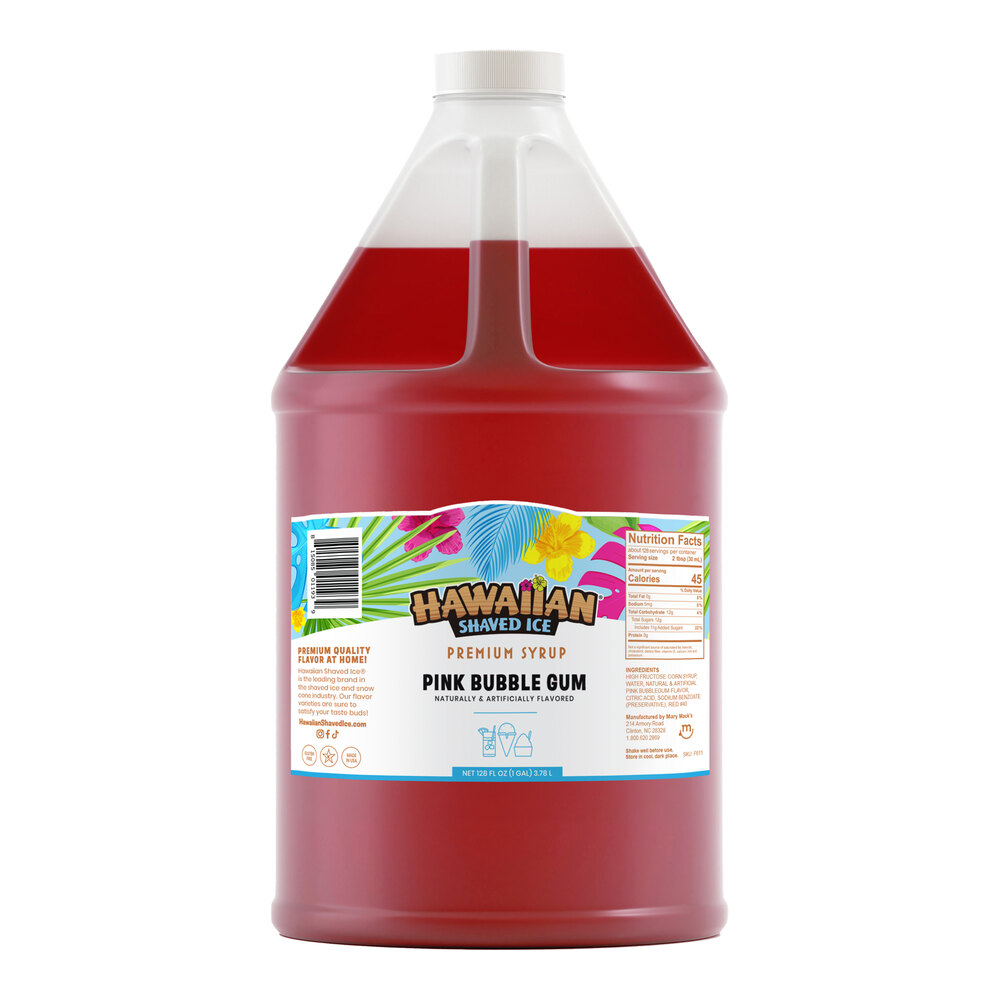 Hawaiian Shaved Ice Pink Bubble Gum Snow Cone Syrup 1 Gallon - 4/Case