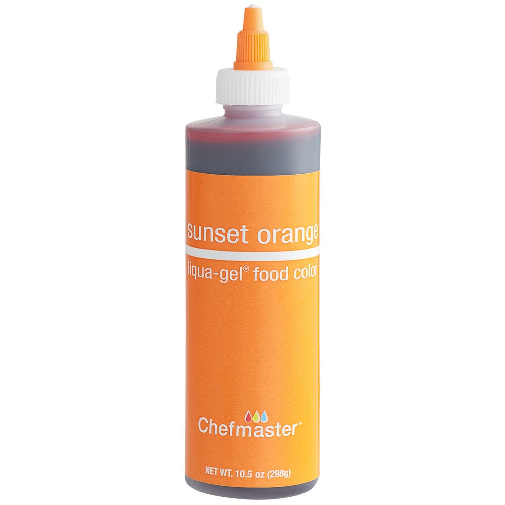 Chefmaster 10.5 oz. Sunset Orange Liqua-Gel Food Coloring - 12/Case