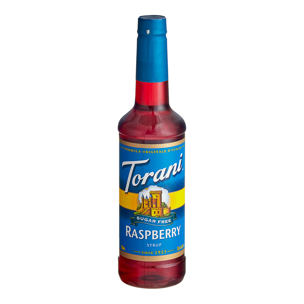 Torani Sugar-Free Raspberry Flavoring Syrup 750 mL Plastic Bottle - 4/Case