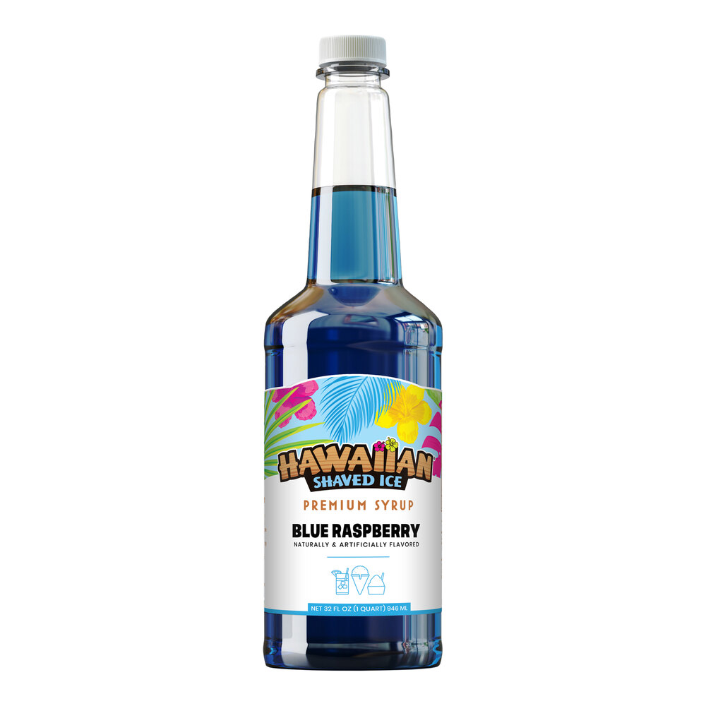 Hawaiian Shaved Ice Blue Raspberry Snow Cone Syrup 32 fl. oz. - 12/Case