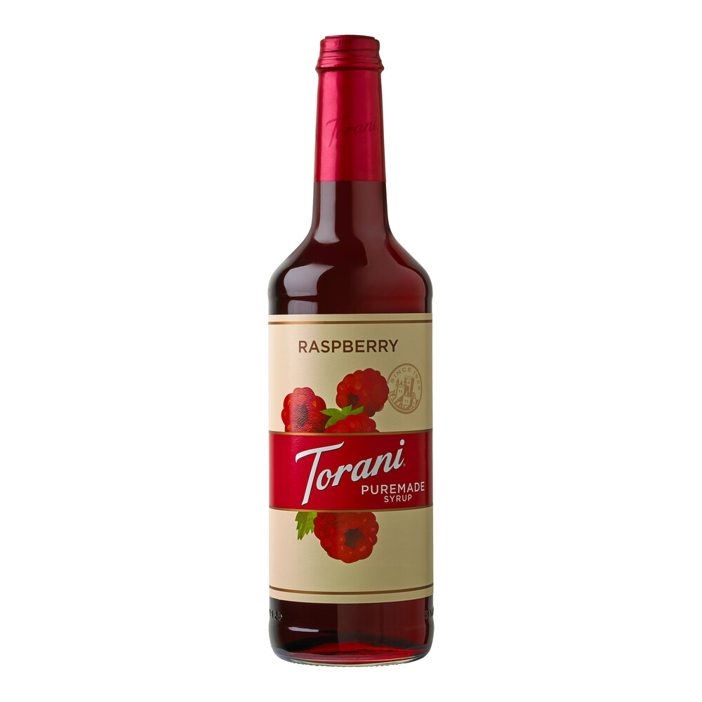 Torani Puremade Raspberry Flavoring Syrup 750 mL Glass Bottle - 4/Case