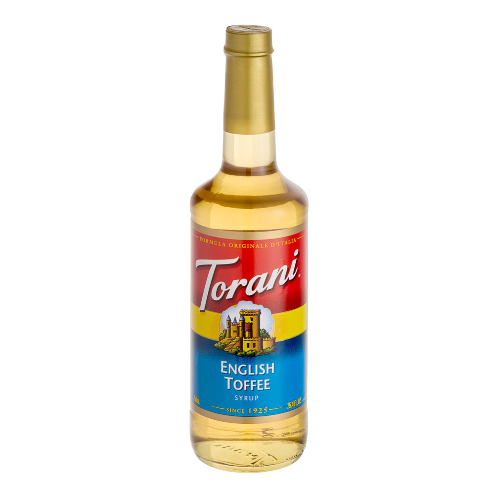 Torani English Toffee Flavoring Syrup 750 mL Glass Bottle - 12/Case