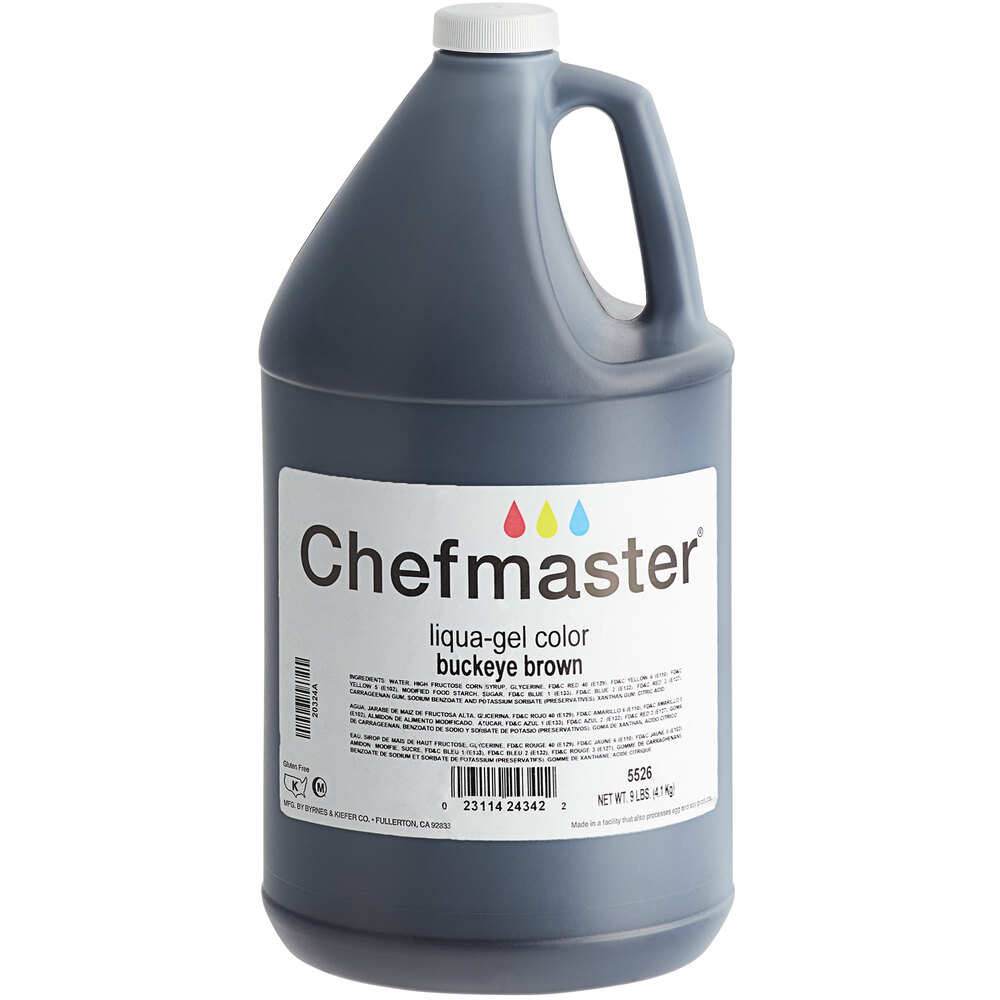 Chefmaster 1 Gallon Buckeye Brown Liqua-Gel Food Coloring - 4/Case