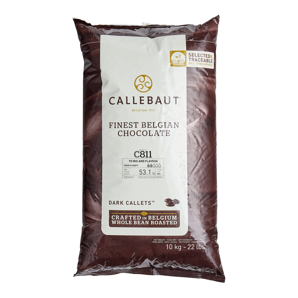 Callebaut Recipe C811 Dark Chocolate Callets™ 22 lb. - 2/Case
