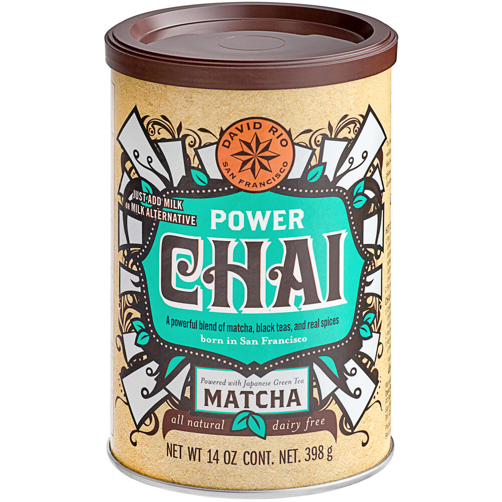 David Rio Power Chai® Tea Latte with Matcha Mix 14 oz. - 6/Case