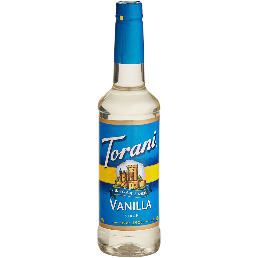 Torani Sugar-Free Vanilla Flavoring Syrup 750 mL Plastic Bottle - 4/Case