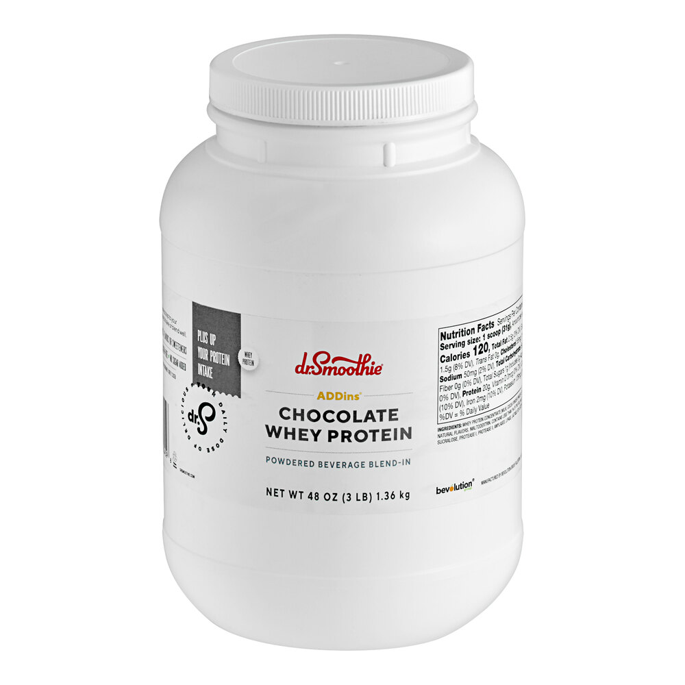 Dr. Smoothie Addins Chocolate Whey Protein Supplement Powder 3 lb. - 4/Case