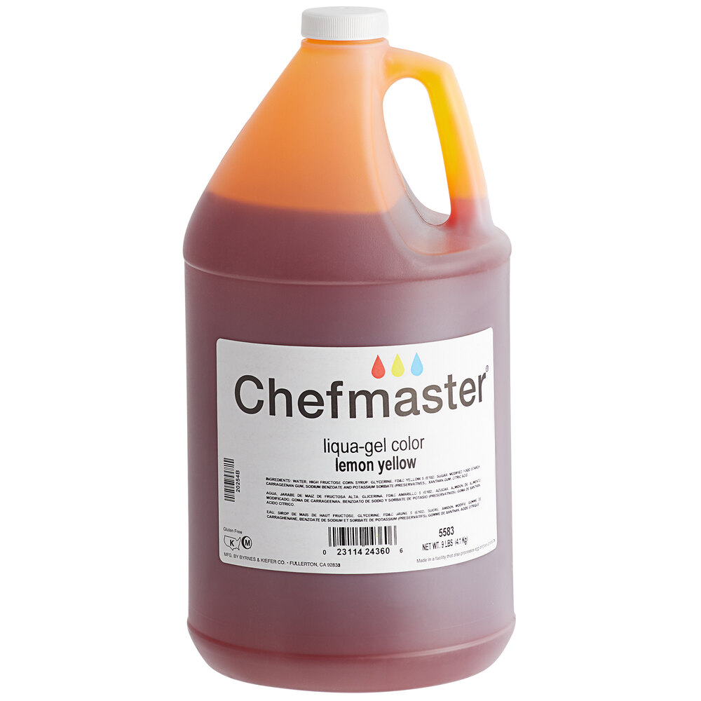 Chefmaster 1 Gallon Lemon Yellow Liqua-Gel Food Coloring - 4/Case