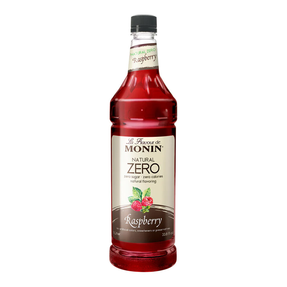 Monin Zero Calorie Natural Raspberry Flavoring Syrup 1 Liter - 4/Case