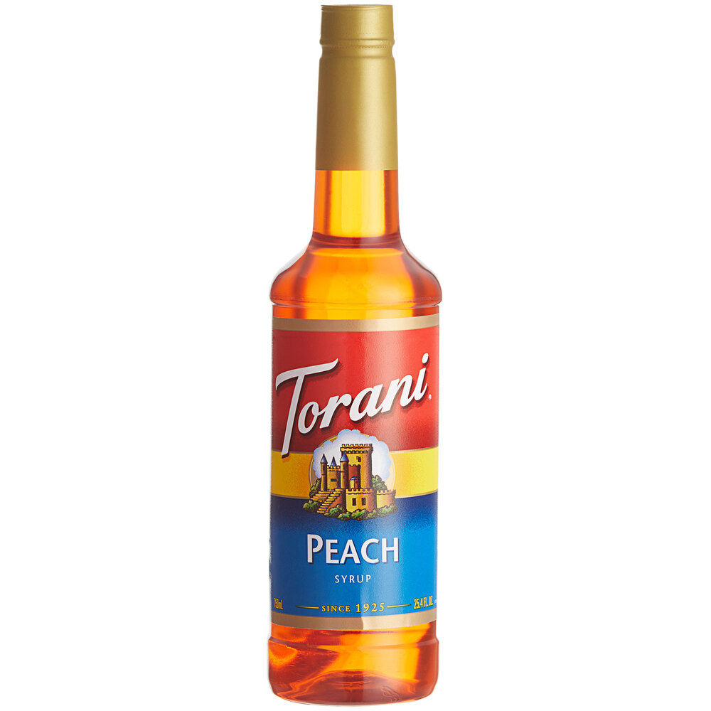 Torani Peach Flavoring / Fruit Syrup 750 mL Plastic Bottle - 4/Case