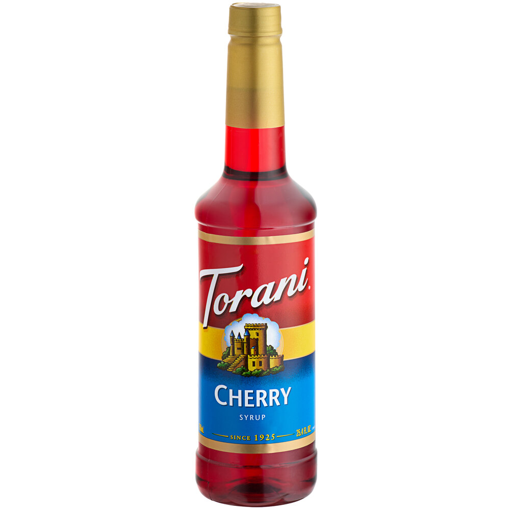Torani Cherry Flavoring Syrup 750 mL Plastic Bottle - 4/Case