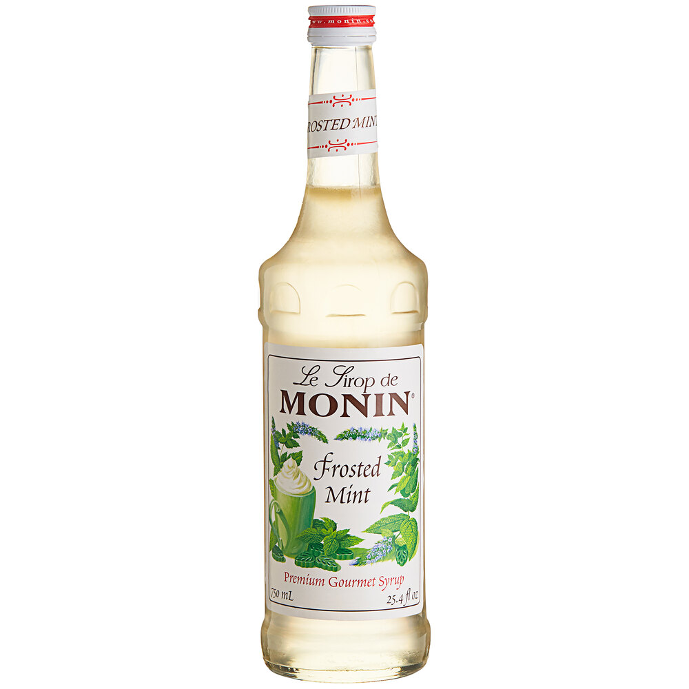 Monin Premium Frosted Mint Flavoring Syrup 750 mL - 12/Case