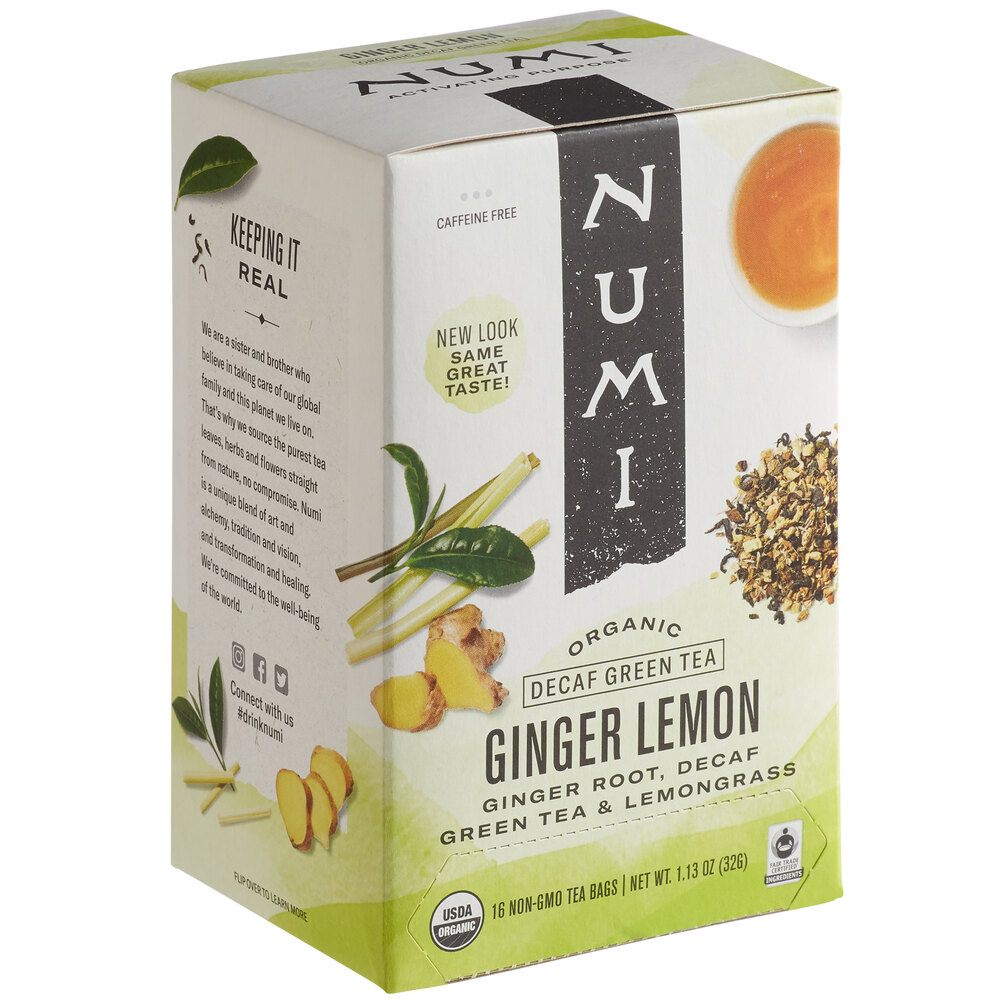 Numi Organic Decaf Ginger Lemon Tea Bags - 96/Case