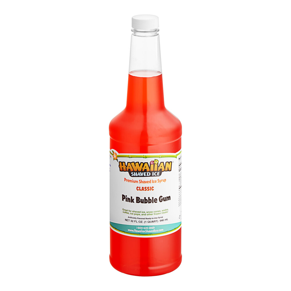 Hawaiian Shaved Ice Pink Bubble Gum Snow Cone Syrup 32 fl. oz. - 12/Case