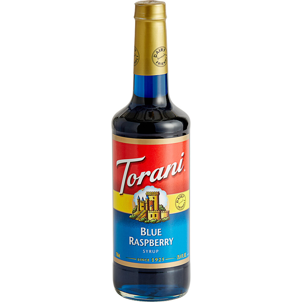 Torani Blue Raspberry Flavoring Syrup 750 mL Glass Bottle - 12/Case