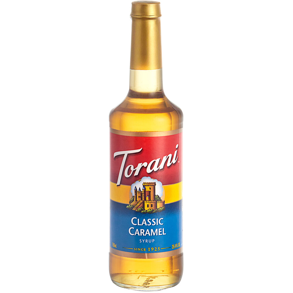 Torani Classic Caramel Flavoring Syrup 750 mL Glass Bottle - 12/Case