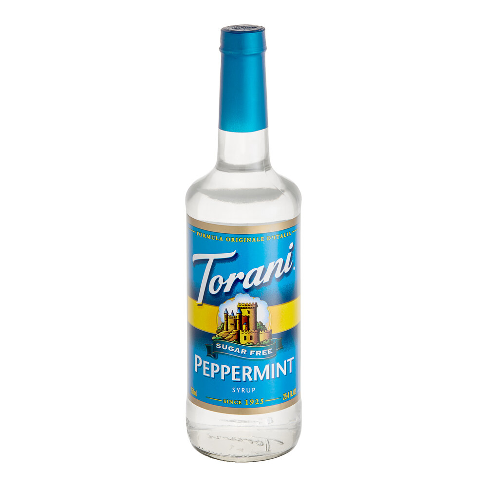 Torani Sugar-Free Peppermint Flavoring Syrup 750 mL Glass Bottle - 12/Case