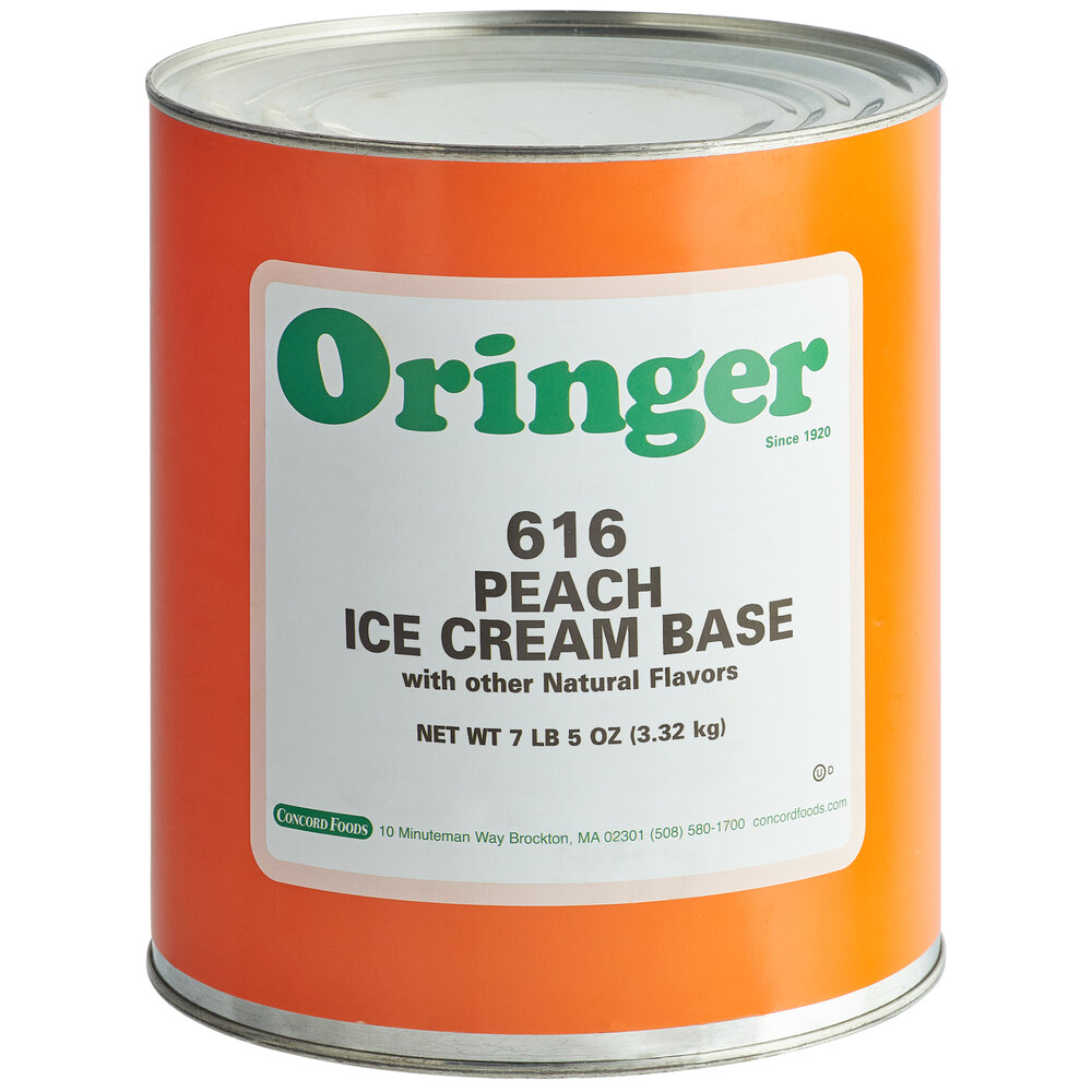 Oringer Peach Hard Serve Ice Cream Base #10 Can - 6/Case