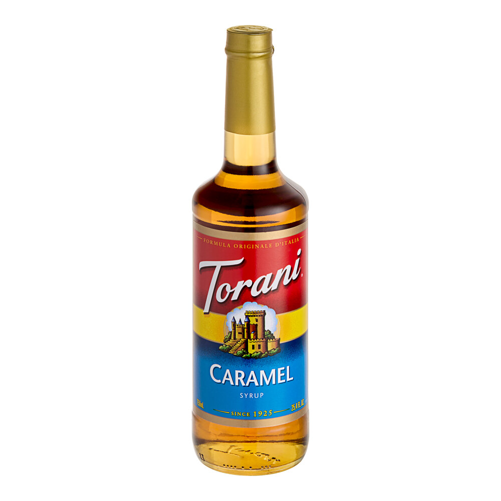 Torani Caramel Flavoring Syrup 750 mL Glass Bottle - 12/Case