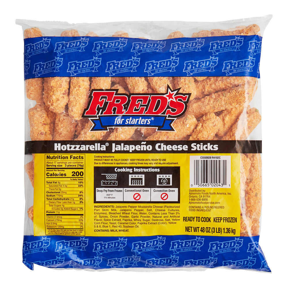 Fred's Breaded Hotzarella Jalapeno Cheese Sticks 3 lb. - 4/Case